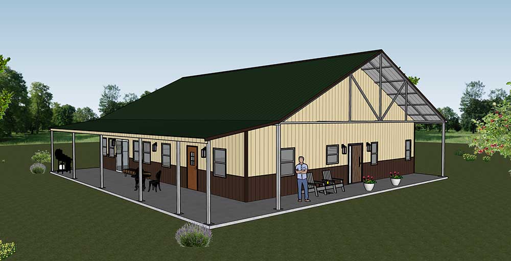 Country Road Barndominium Design : Living Quarters and Lean-To