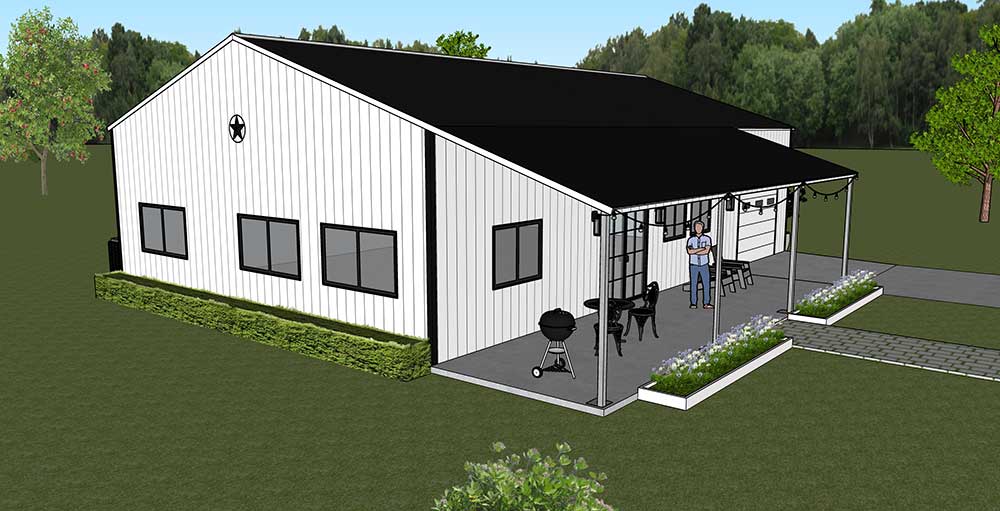 The Gardet Barndominium Design : w/ Roll Up Door Space