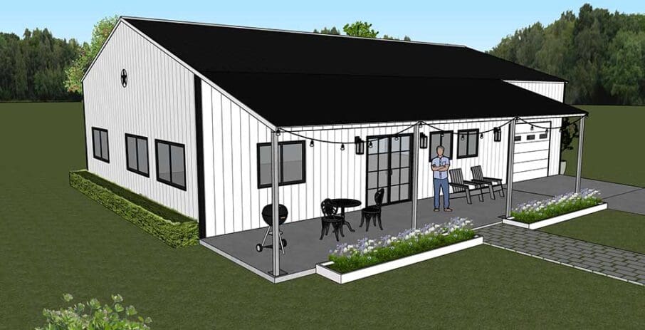 The Gardet Barndominium Design : w/ Roll Up Door Space