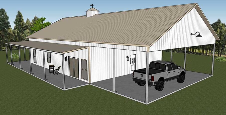 Collins Barndominium Design : Beautiful Wrap-Around Porch